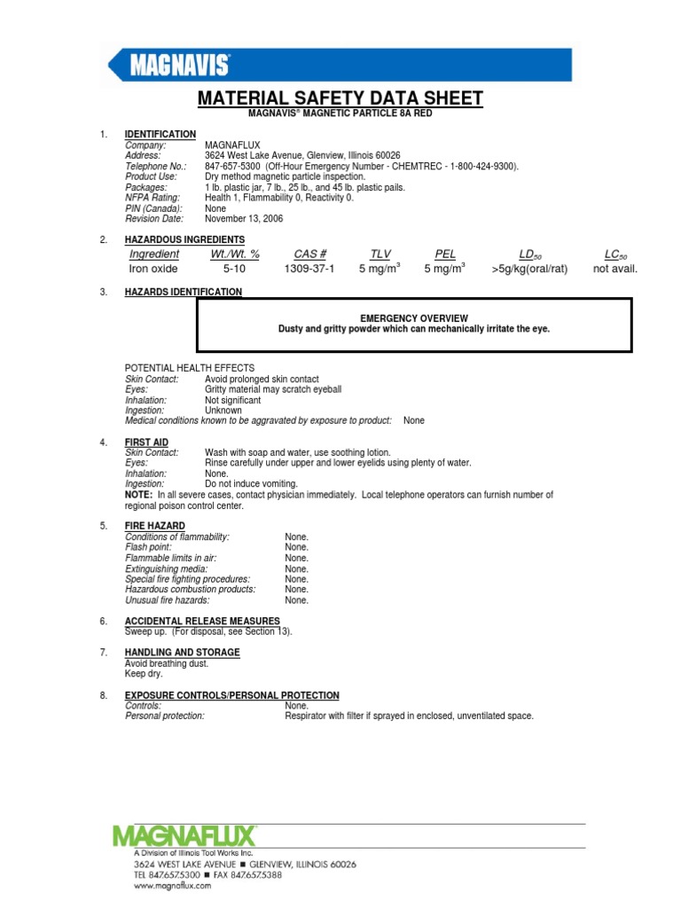 MSDS 8A - Red | PDF | Hazardous Waste | Occupational Safety And Health