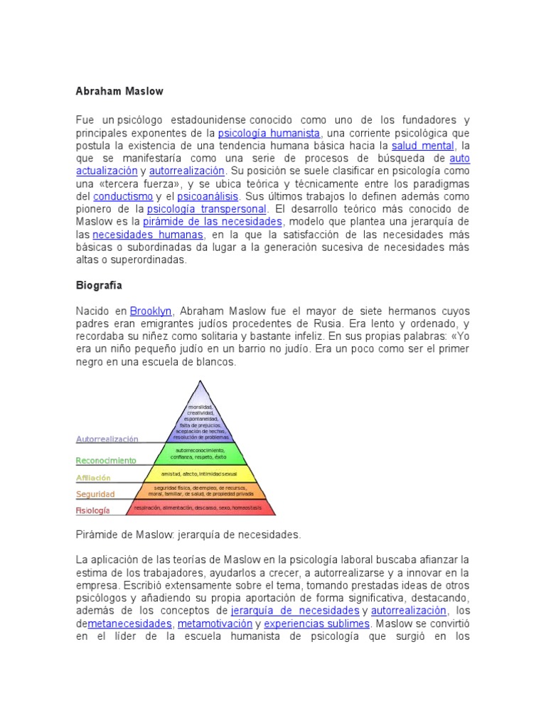 Abraham Maslow Resumen | PDF | Acción (filosofía) | Conceptos psicologicos