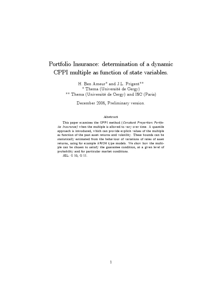 Portfolio Insurance: Determination of A Dynamic CPPI Multiple As ...