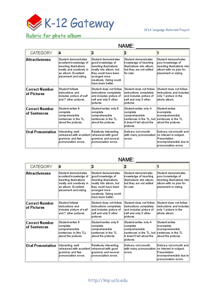 Photo Album Rubric | PDF | Cognition | Linguistics
