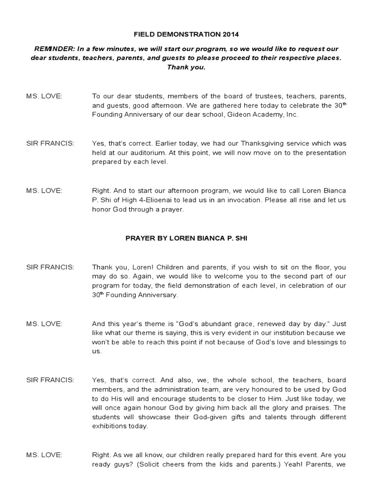 Field Demo Script | Prayer | Leisure