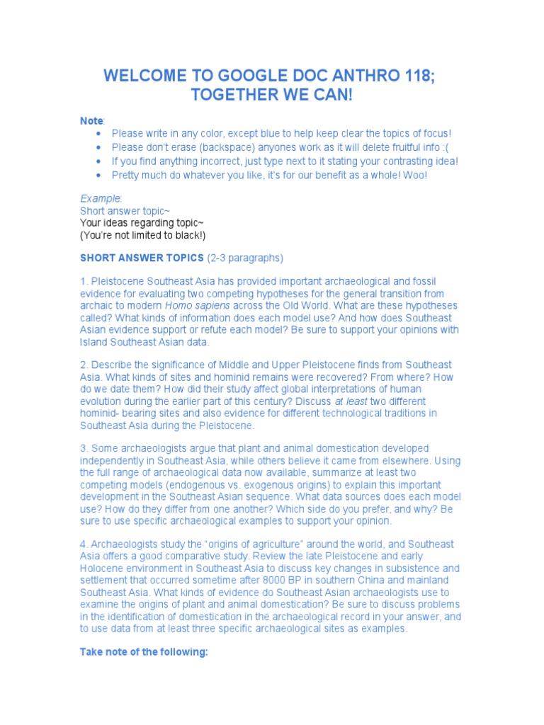 UCLA Anthro 118 Study Guide | PDF | Southeast Asia | Archaeology