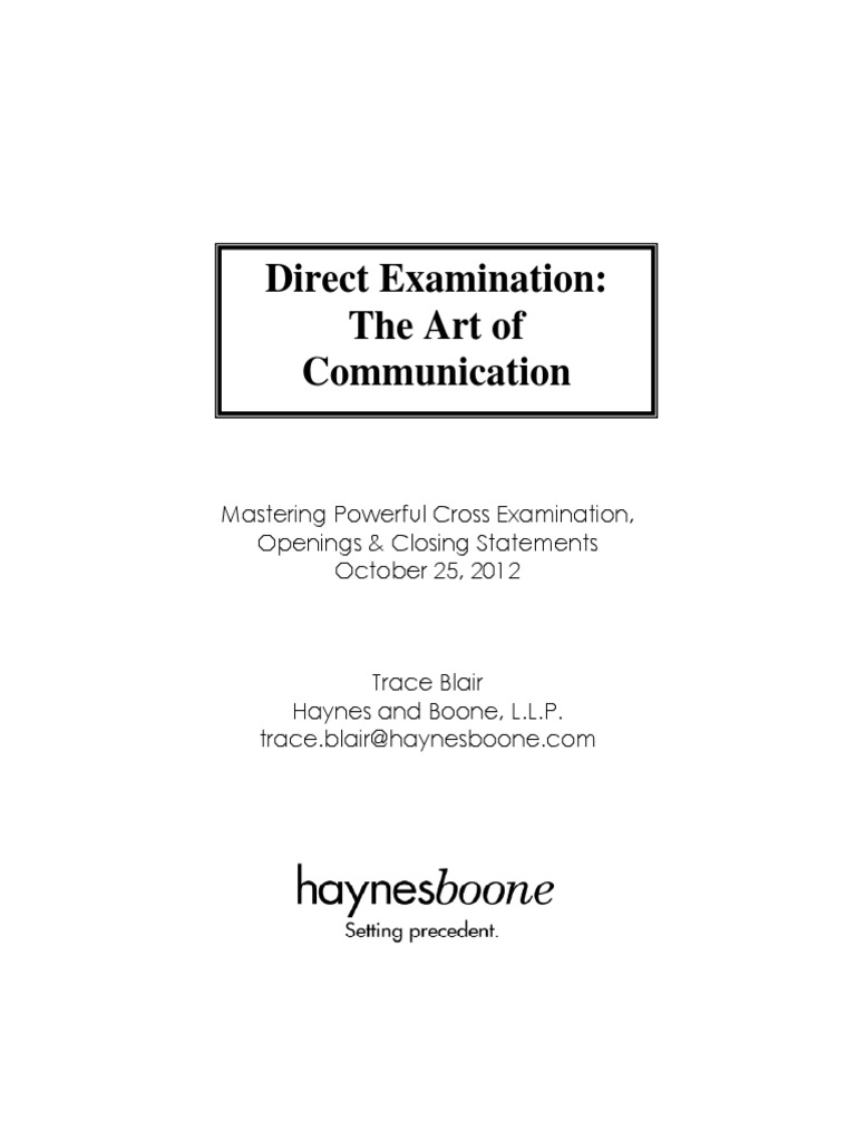 Direct Examination The Art of Communication PDF | PDF | Cross ...