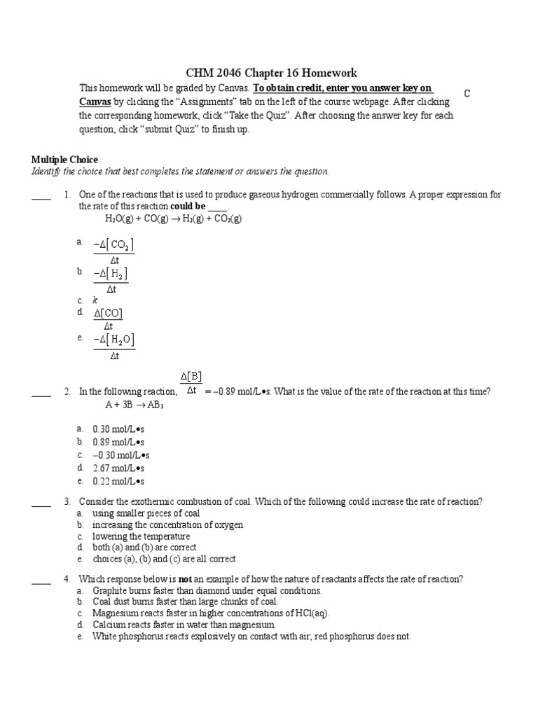 Chemistry CH 16 Whitten 10th Edition | PDF | Activation Energy ...