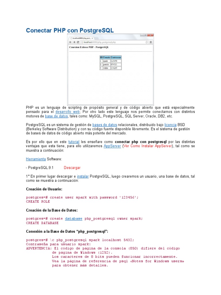 Conectar PHP Con PostgreSQL | PDF | Postgre Sql | Php