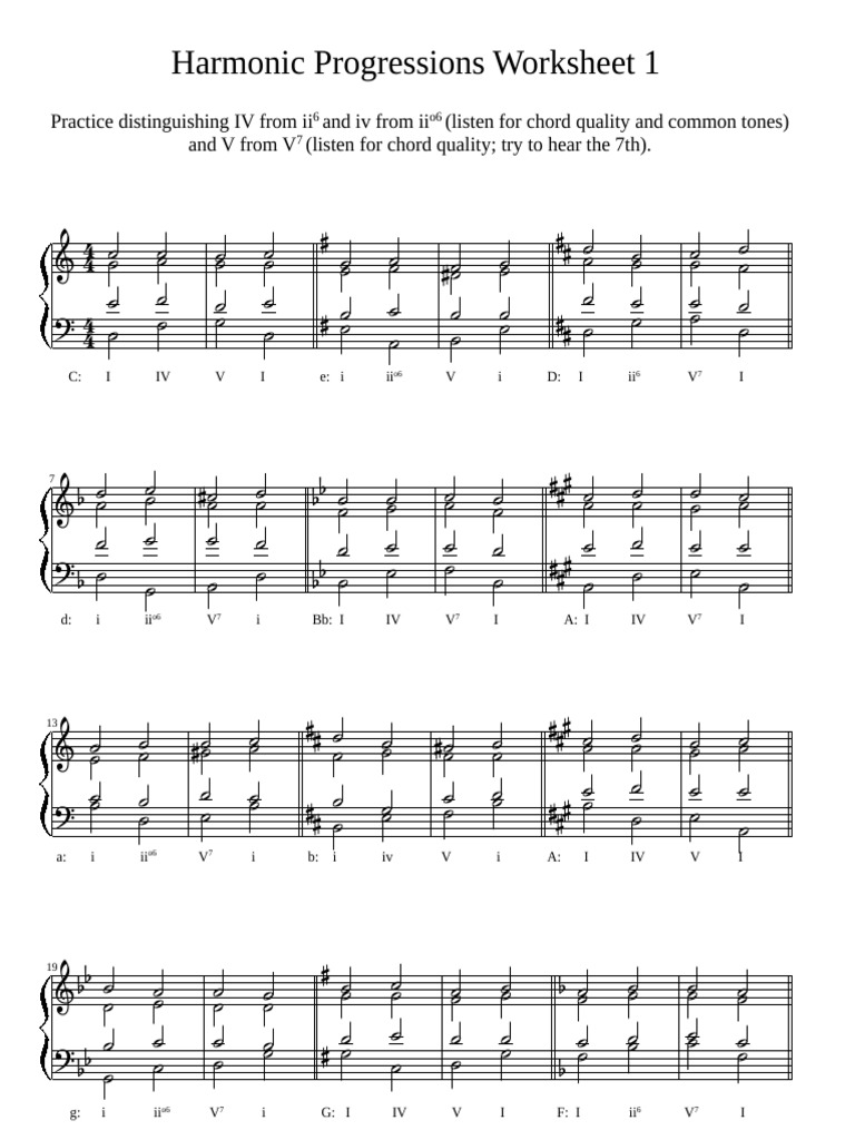 Harmonic Progressions Practice Worksheet | PDF