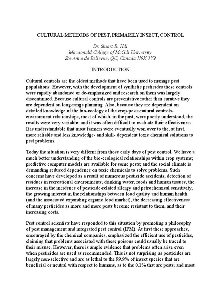 Cultural Methods of Pest, Primarily Insect, Control | PDF | Crop ...