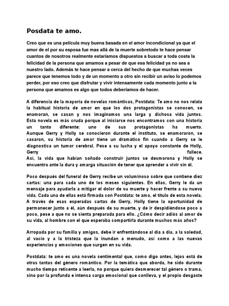 Posdata Te Amo | PDF | Novelas | Amor