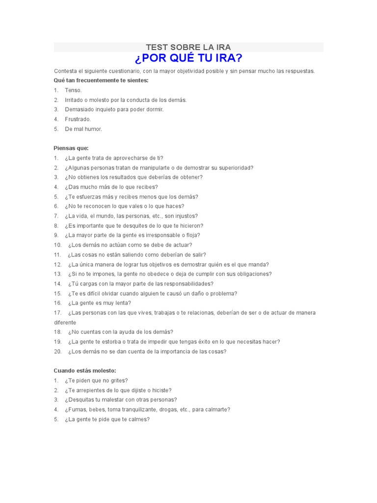 Test de Evaluación de la Ira y Agresividad | PDF | Ira | Comportamiento