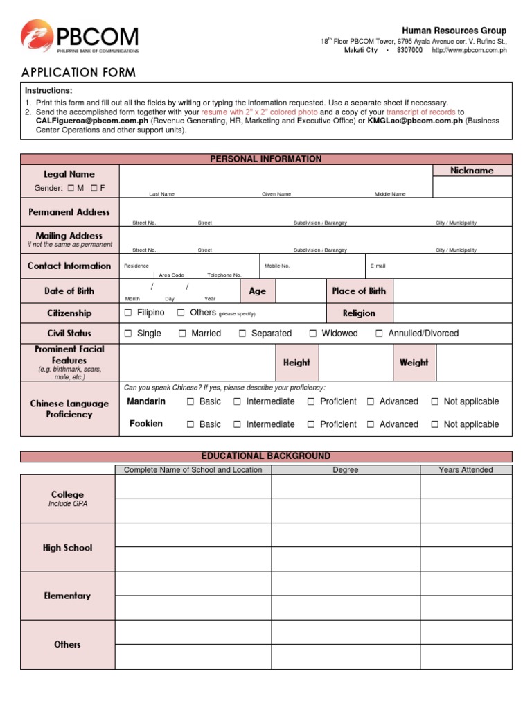 PBCOM Application Form (Careers Page) | PDF | Communication