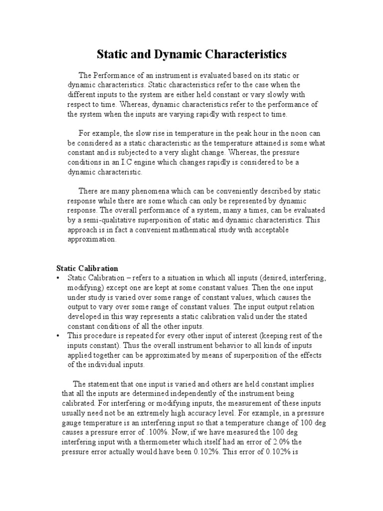 Static and Dynamic Characteristics | PDF | Accuracy And Precision ...