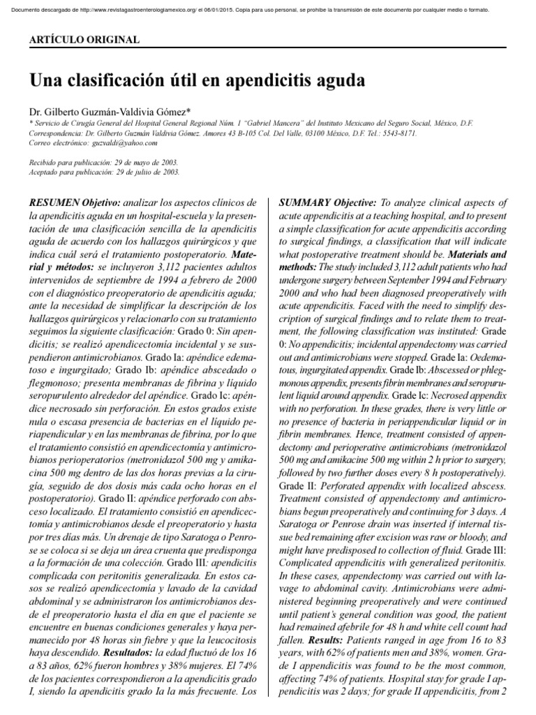 Clasificación de Apendicitis Grados | PDF | Especialidades Medicas ...