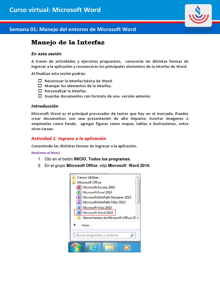 00 GUIA01 - Manejo de La Interfaz PDF | PDF | Microsoft Word | Ventana ...