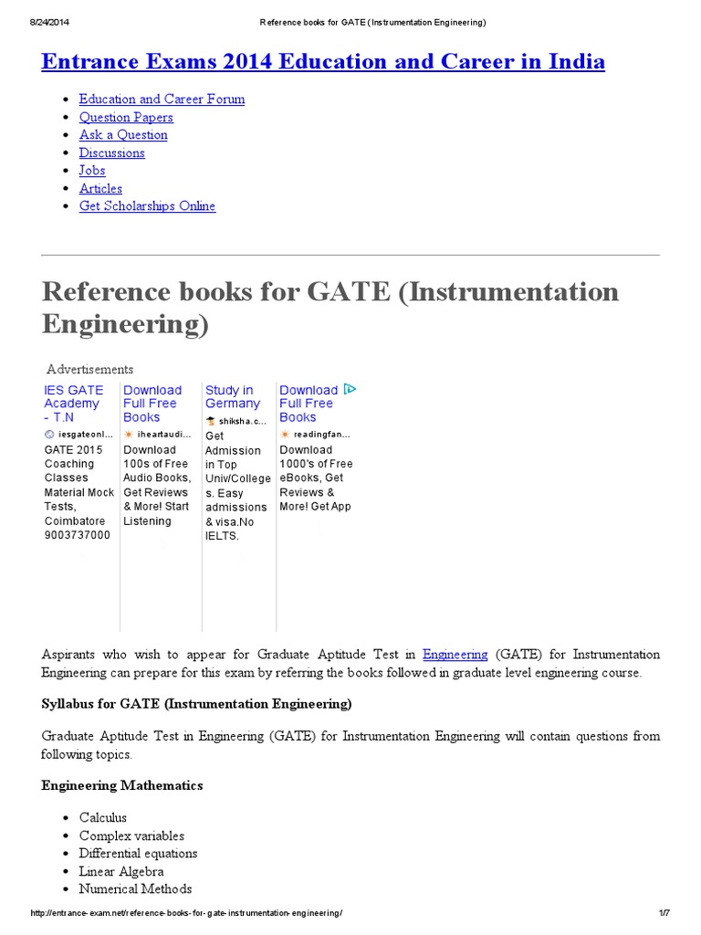 GATE Instrumentation Reference Books | PDF | Instrumentation | Engineering