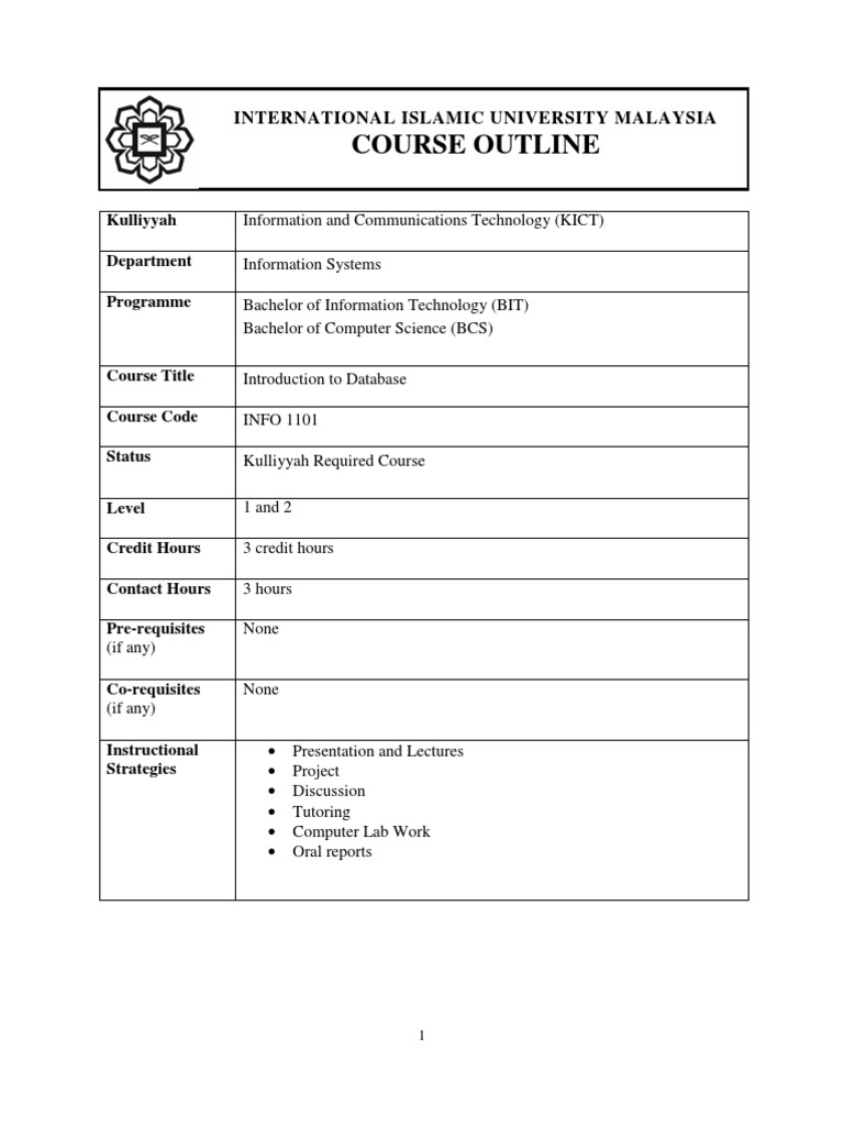 Database Course Outline INFO1101 | PDF | Databases | Sql
