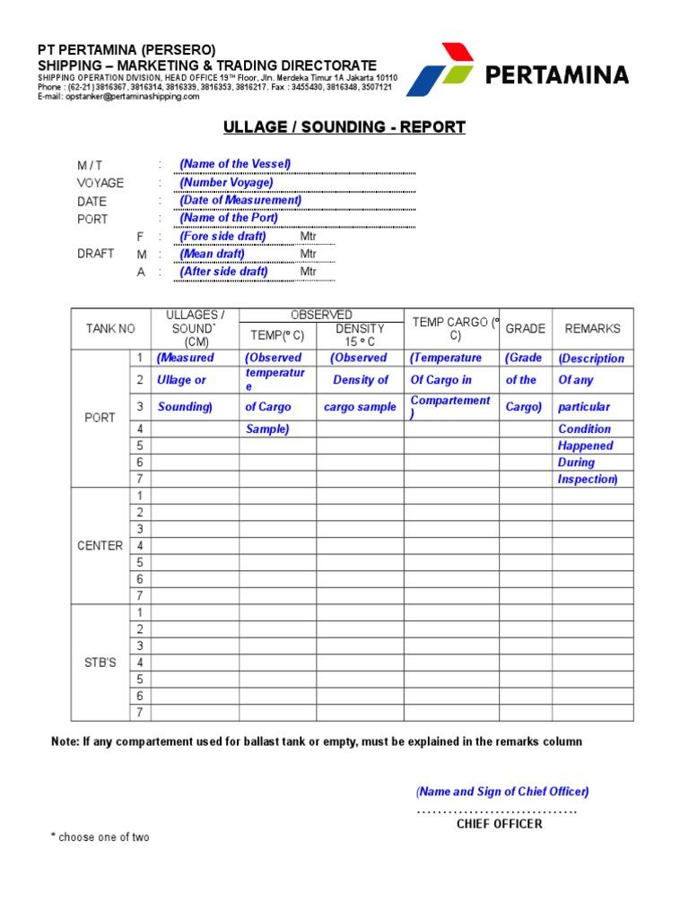 PT PERTAMINA ULLAGE REPORT | PDF