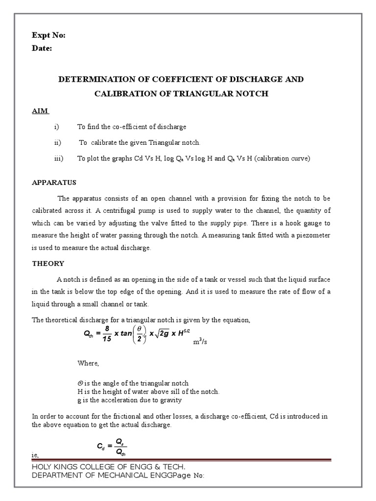 Calibration of Triangular Notch | Logarithm | Discharge (Hydrology)