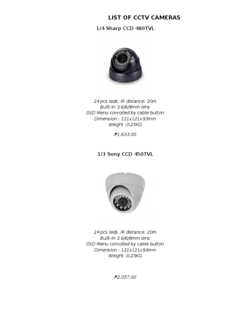 CCTV Camera Specifications and Prices | PDF