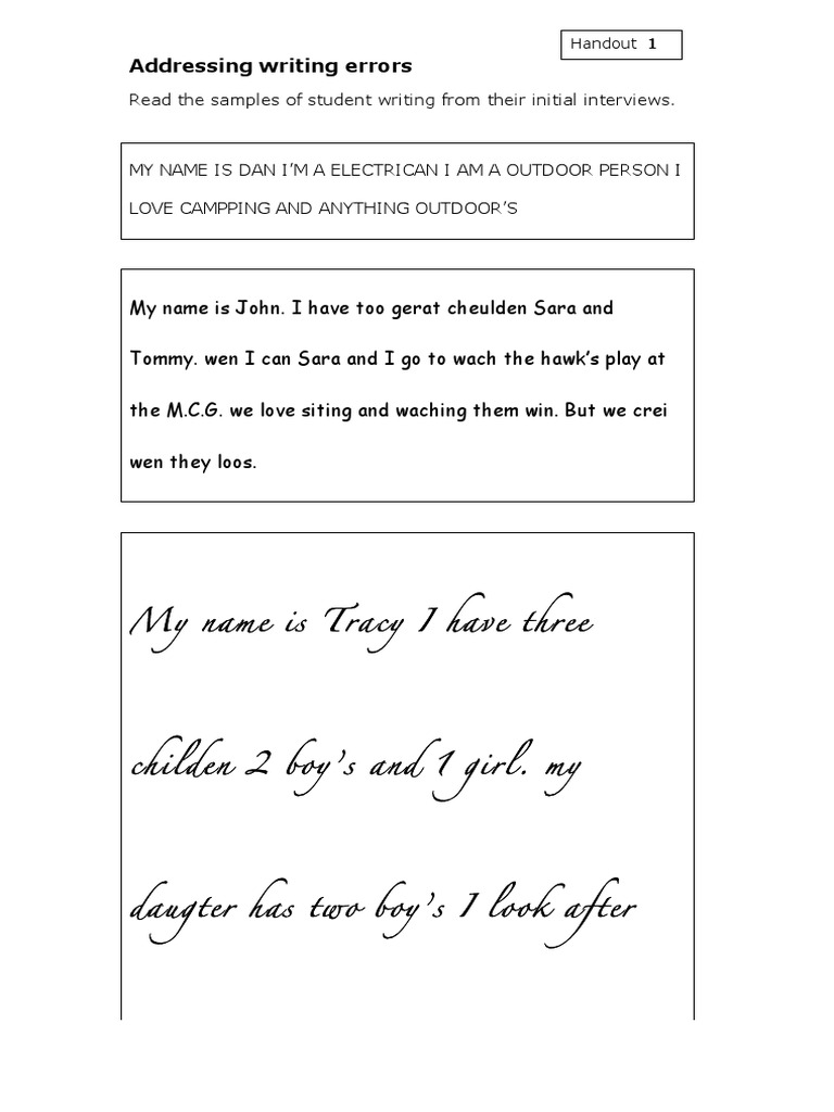 A4 Handout 1 Addressing Writing Errors | PDF | Language Arts ...