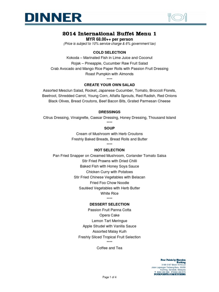 International Buffet Menu at Four Points | PDF | Salad | Curry