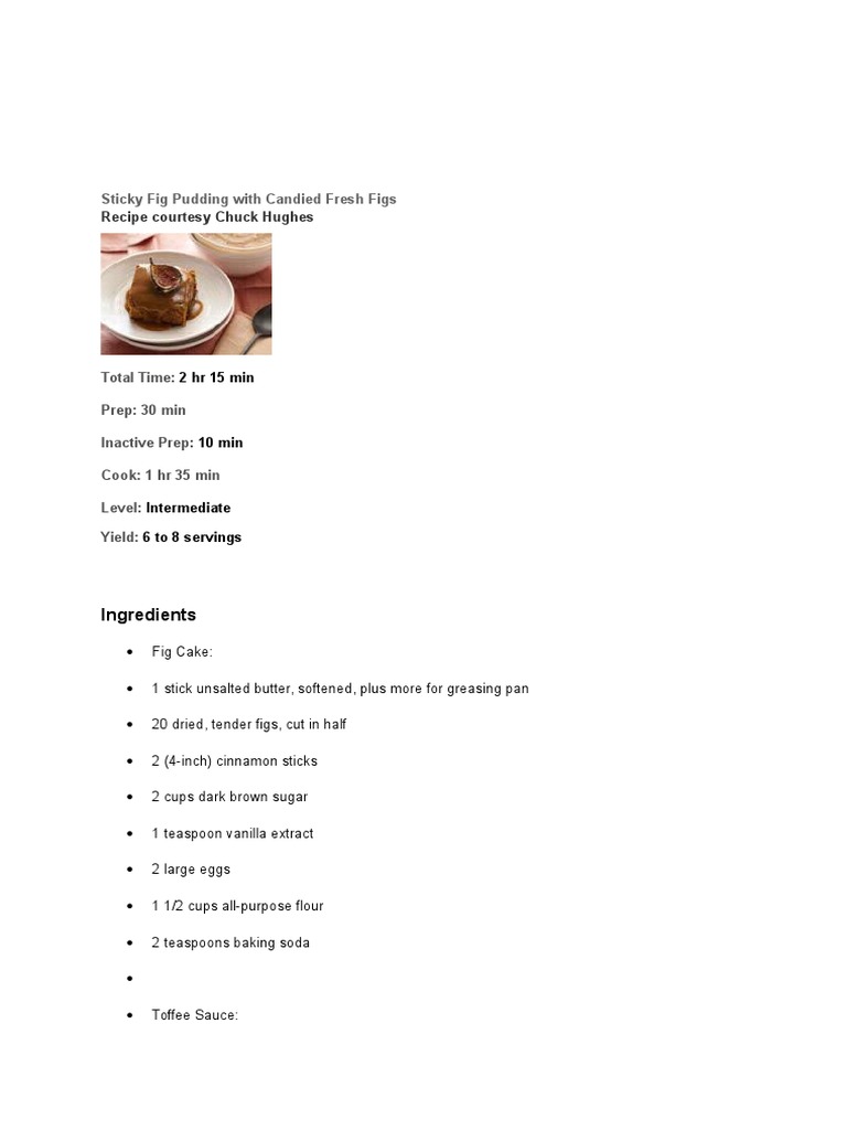 Sticky Fig Pudding With Candied Fresh Figs: Recipe Courtesy Chuck ...