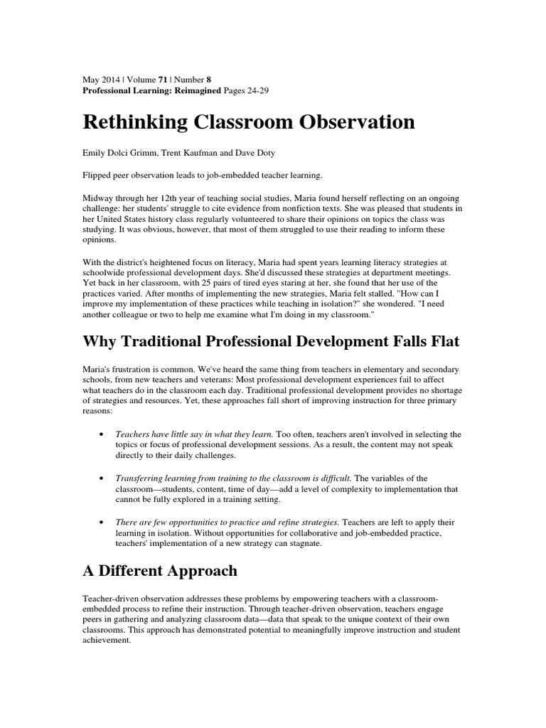 Classroom Observation May 2014 | PDF | Attention | Teachers