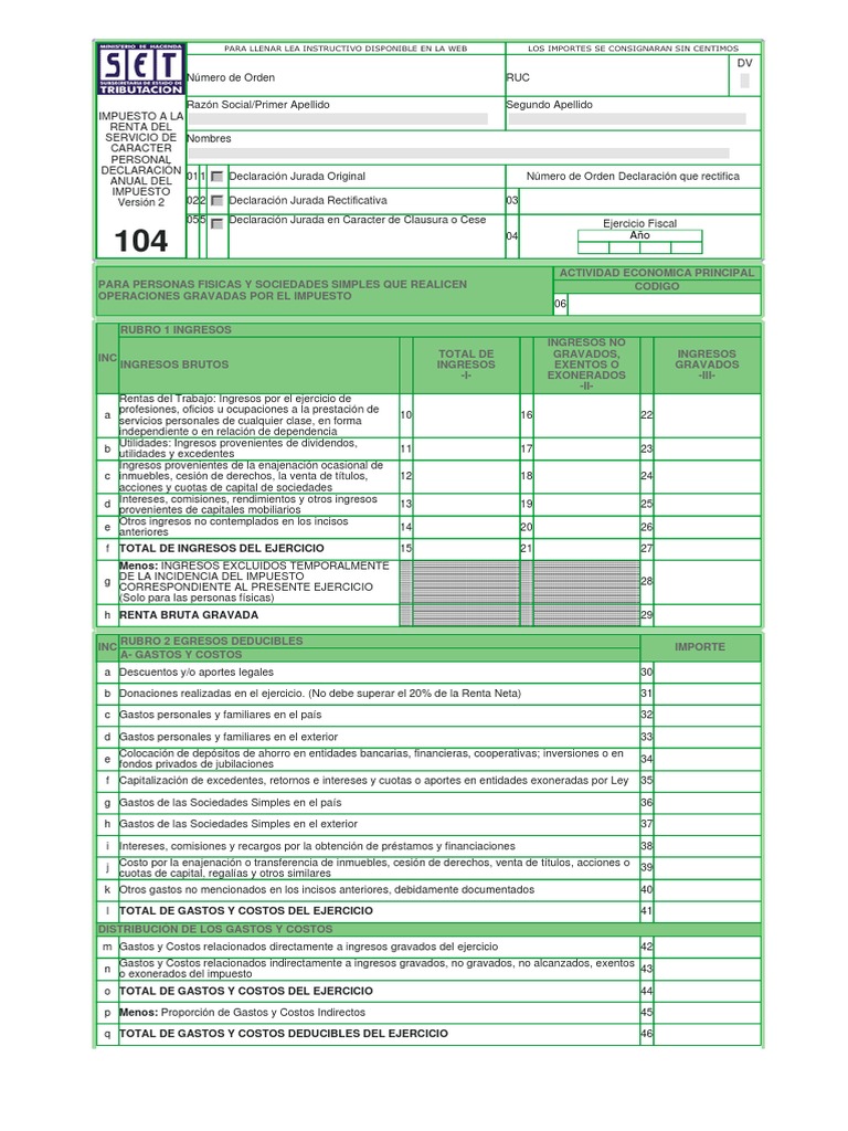 Formulario+104+v+2-1 | Ahorro | Impuestos