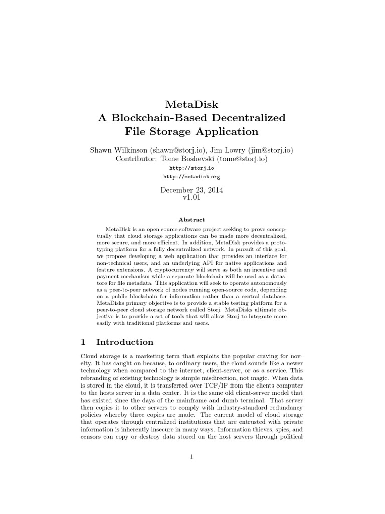 MetaDisk: A Blockchain-Based Decentralized File Storage Application | PDF | Blockchain (Database ...