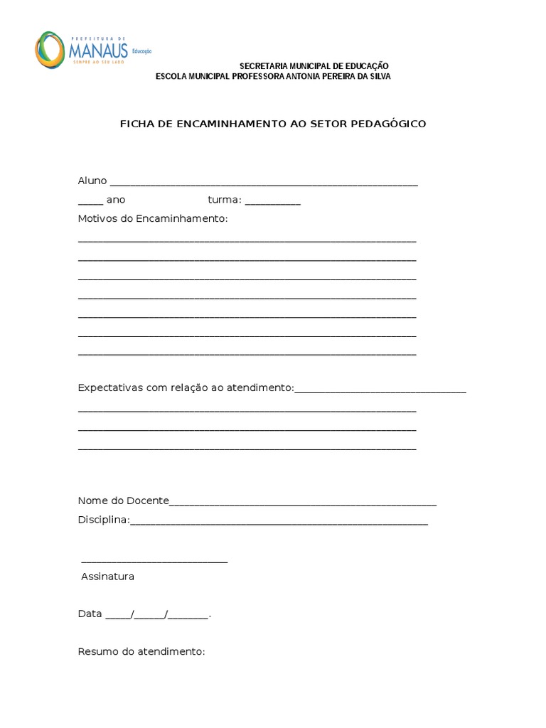 Ficha de Encaminhamento | PDF Ficha de Encaminhamento | PDF
