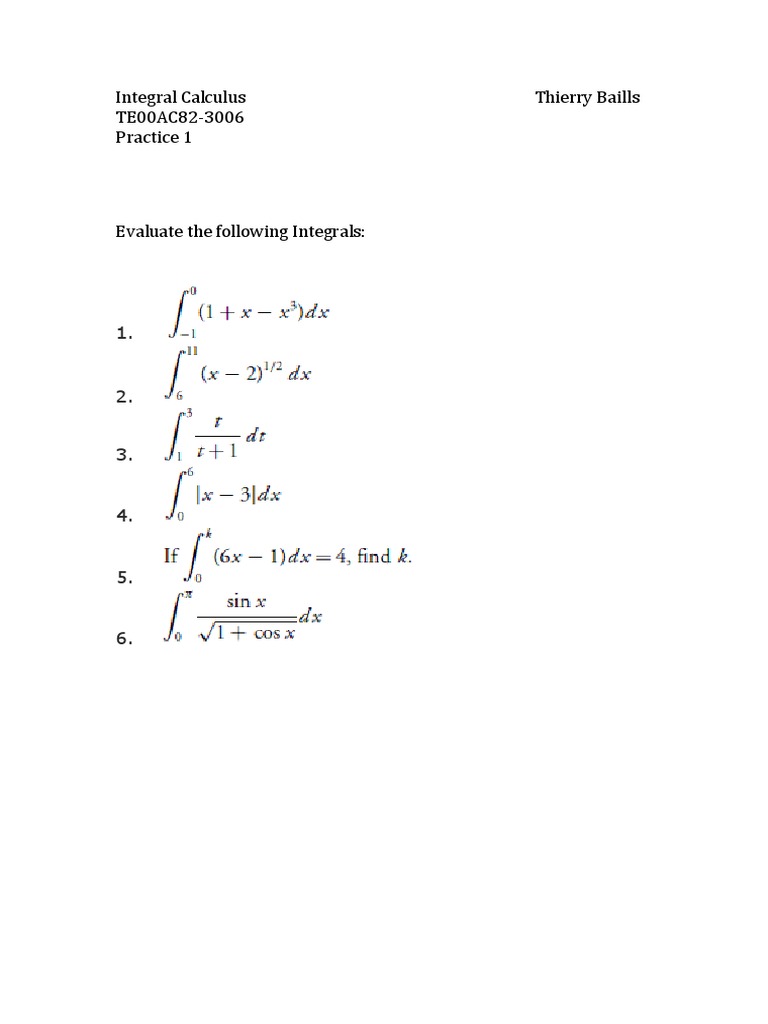 Integral Calculus Practice1 | PDF