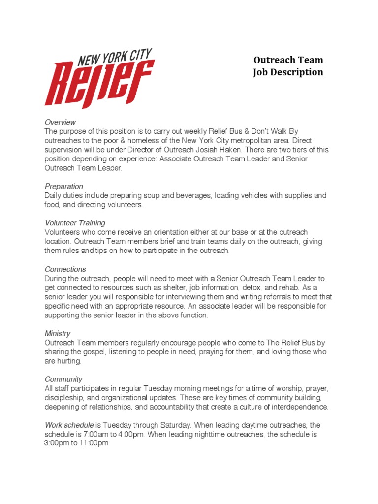 Outreach Team Job Description | PDF | Homelessness | Bus