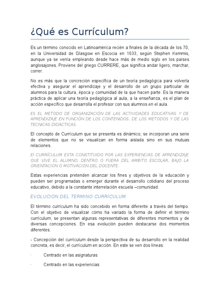 Qué Es Currículum | PDF | Plan de estudios | Maestros