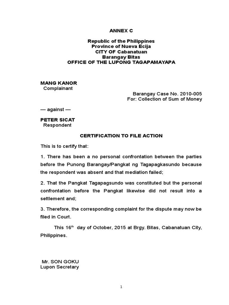 Certificate To File Action | PDF | Government | Justice