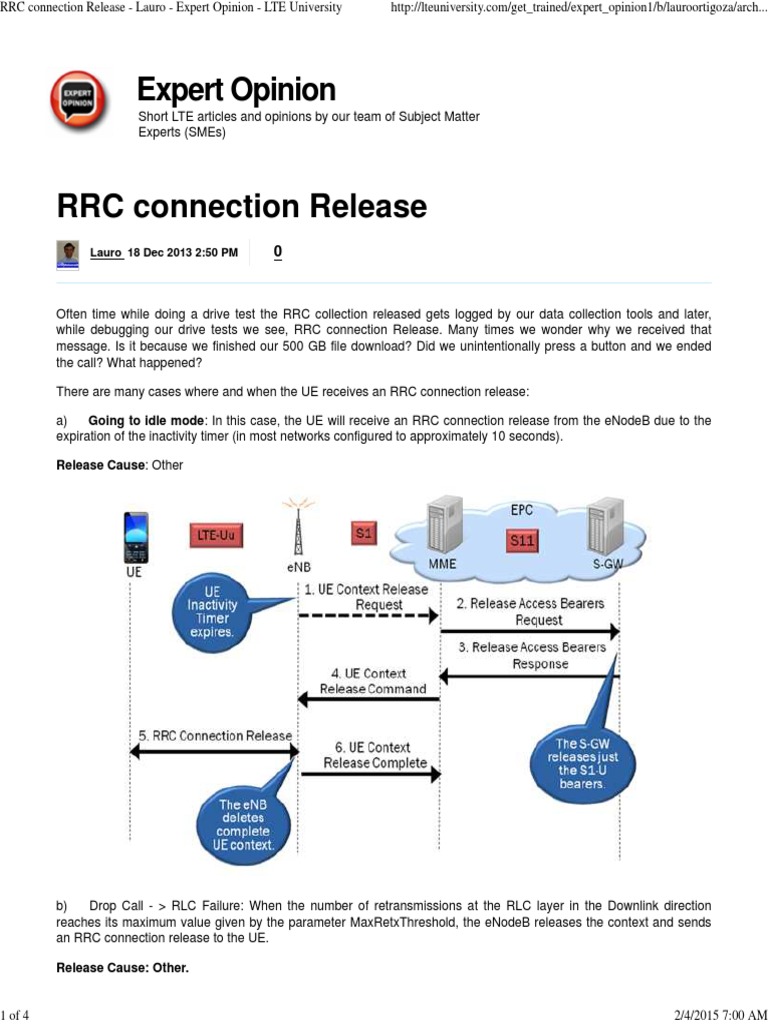 RRC Connection Release - Lauro - Expert Opinion - LTE University ...