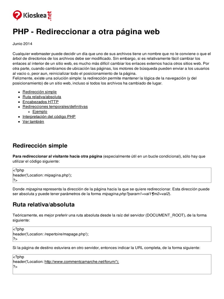 PHP Redireccionar A Otra Pagina Web 537 k5gbpj | PDF | Servidor web | Internet y web