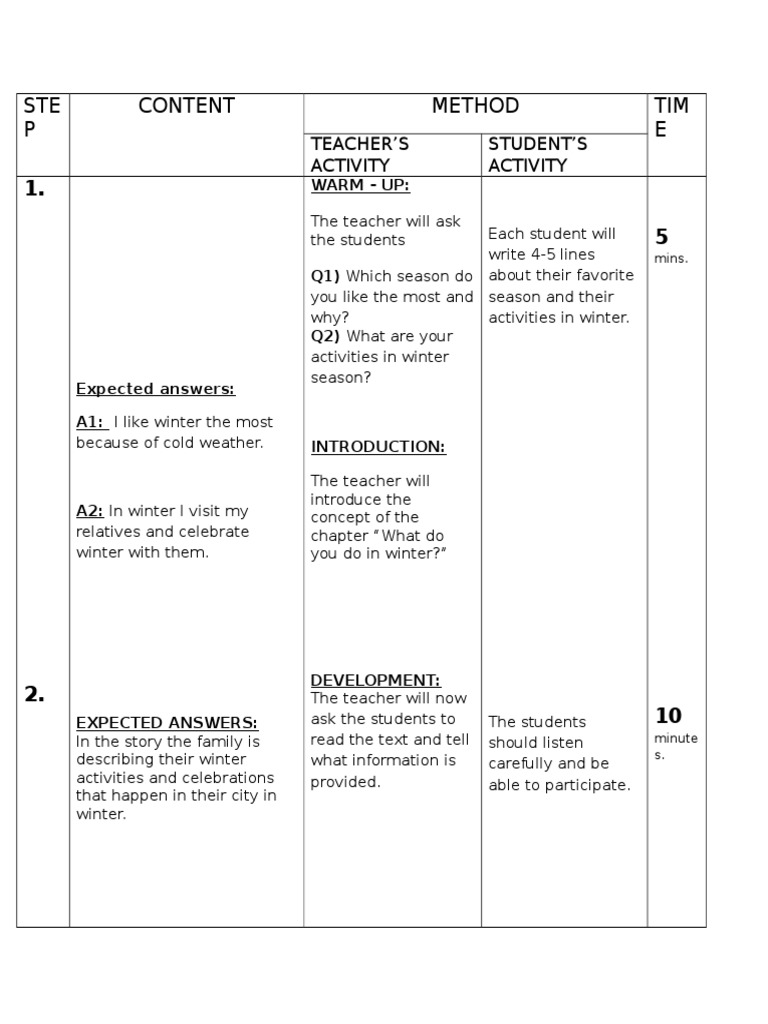 Winter Activities Lesson Plan | PDF | Language Arts & Discipline ...