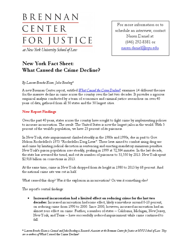 New York Fact Sheet: What Caused The Crime Decline? | PDF | Prison ...