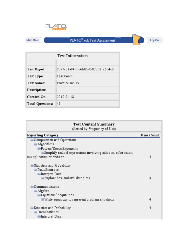 Answers To The Plato Practice Test | PDF | Factorization | Algebra