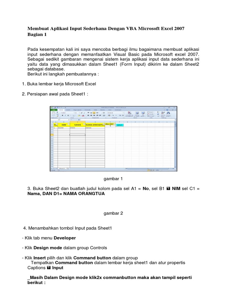 Membuat Aplikasi Input Sederhana Dengan Vba Microsoft Excel 2007 Bagian