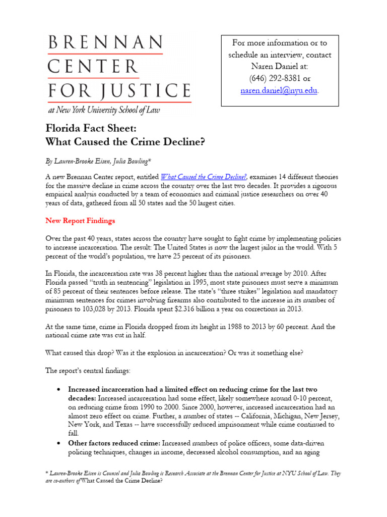 Florida Fact Sheet: What Caused The Crime Decline? | PDF | Prison ...