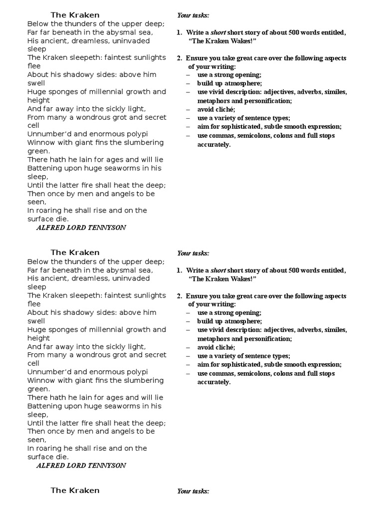 Writing - Exercise Tennyson Kraken | PDF | Grammar | Language Mechanics
