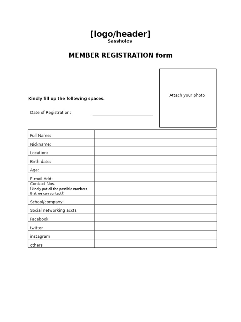 (Logo/header) : Member Registration Form | PDF | Lifestyle