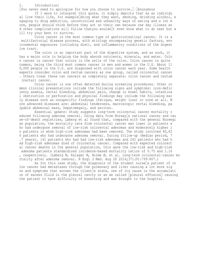 Colon Cancer Introduction Case Study | PDF | Colorectal Cancer | Cancer