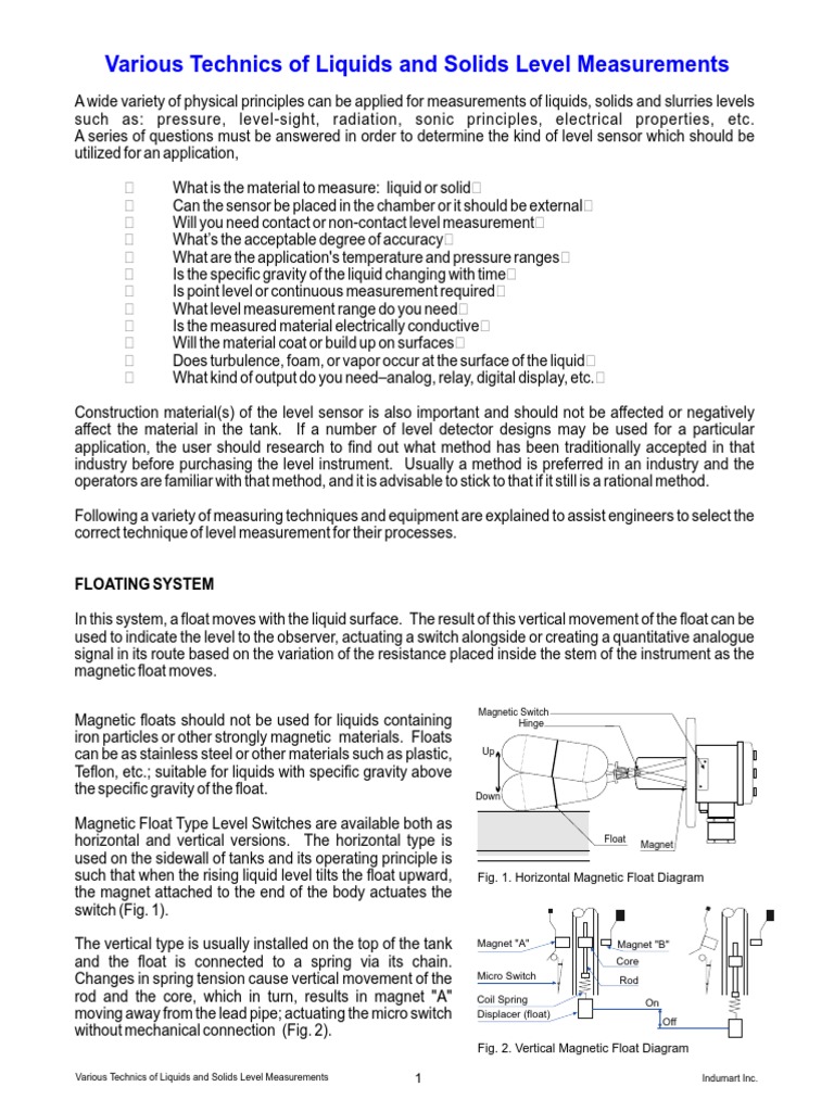 Level Measurement 1 | PDF | Buoyancy | Equipment