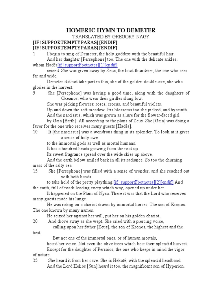 Homeric Hymn To Demeter | PDF | Persephone | Zeus