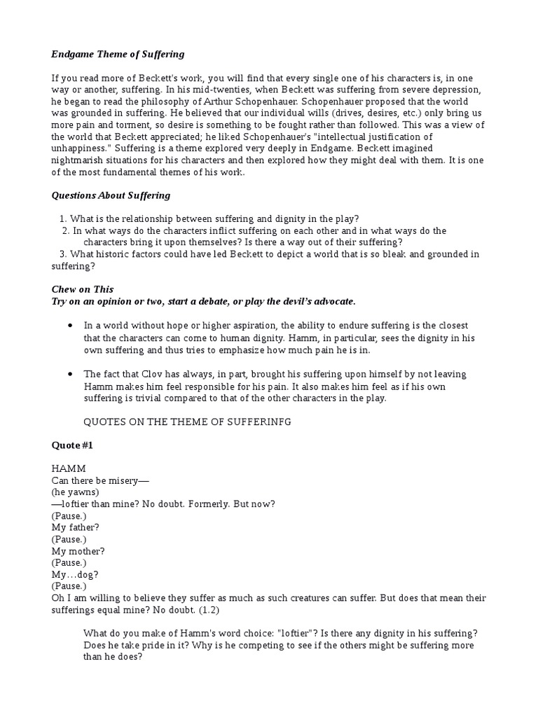 Endgame Study and Reflection. Theme 5 Suffering | PDF | Arthur ...