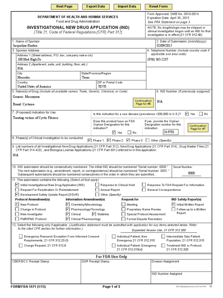 Fda Ind Form | PDF | Clinical Trial | Food And Drug Administration