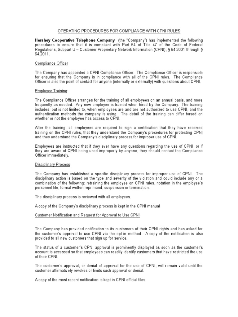 Operating Procedures For Compliance With Cpni Rules5 | PDF