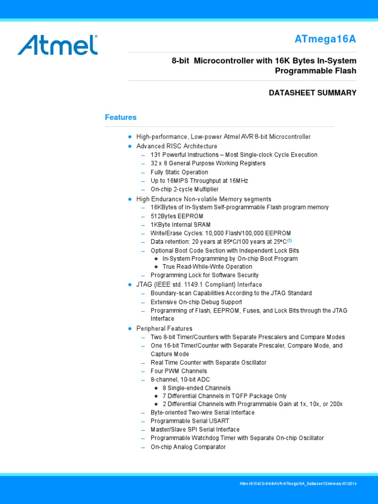 ATmega16A Datasheet Summary | PDF | Microcontroller | Electronic Design