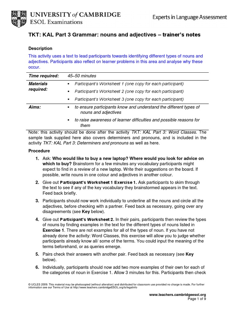 TKT Kal Part 3 Grammar Nouns and Adjectives PDF | PDF | Adjective | Noun